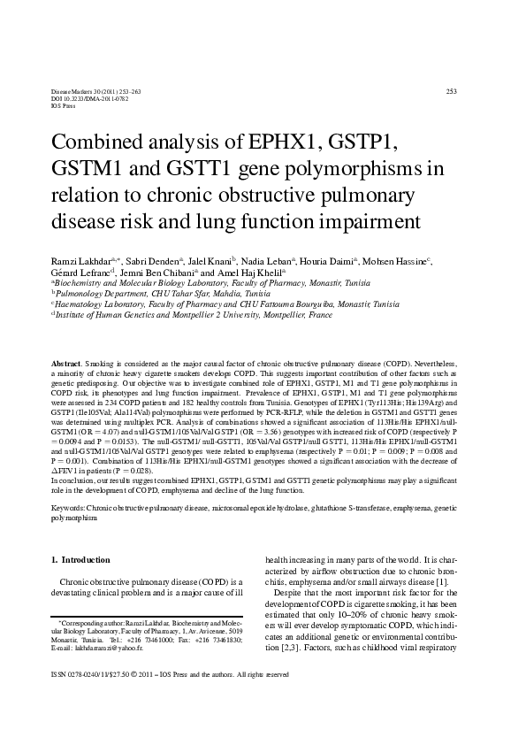 (PDF) Combined Analysis of EPHX1, GSTP1, GSTM1 and GSTT1 Gene ...