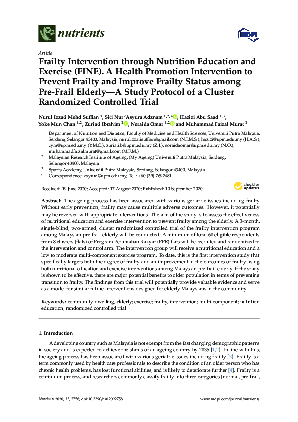 (PDF) Frailty Intervention through Nutrition Education and Exercise ...