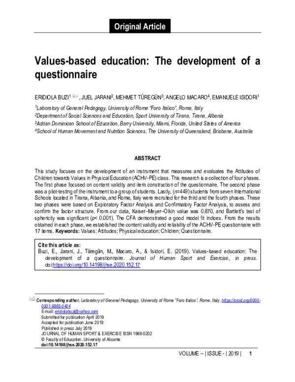(PDF) Values-based education: The development of a questionnaire