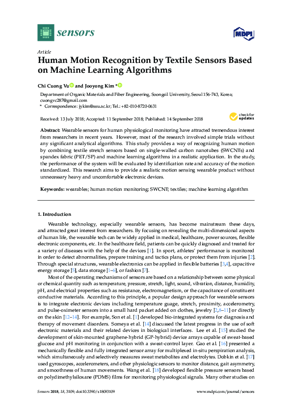 (PDF) Human Motion Recognition by Textile Sensors Based on Machine Learning Algorithms
