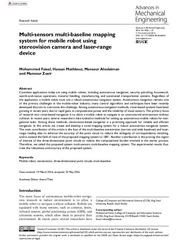 Pdf Multi Sensors Multi Baseline Mapping System For Mobile Robot