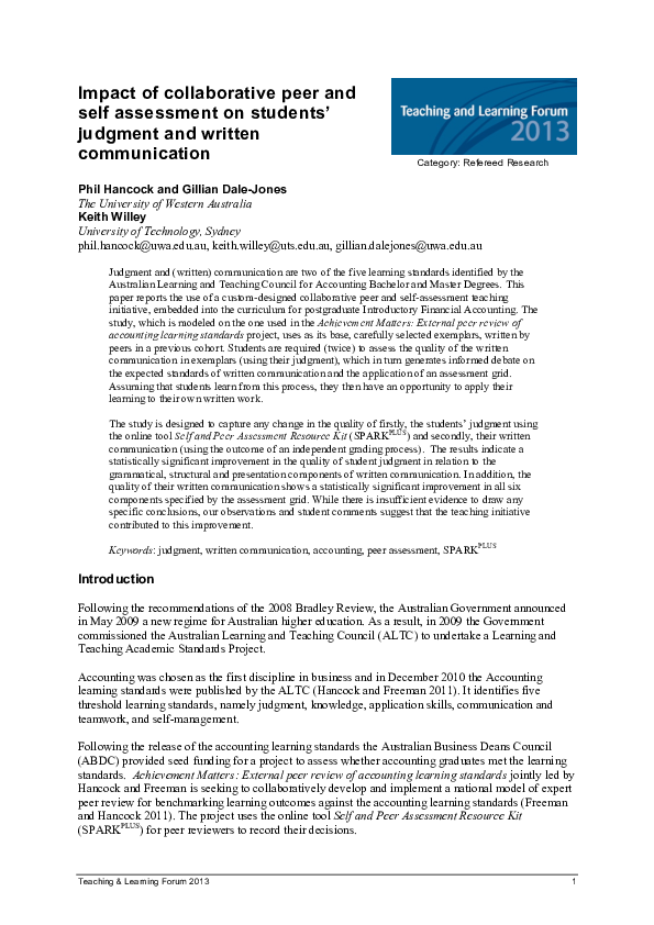(PDF) Impact of collaborative peer and self assessment on students ...