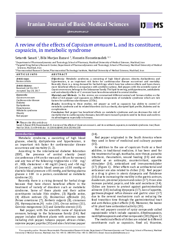 (PDF) Capsicum annuum L. and its constituent, capsaicin, in metabolic ...