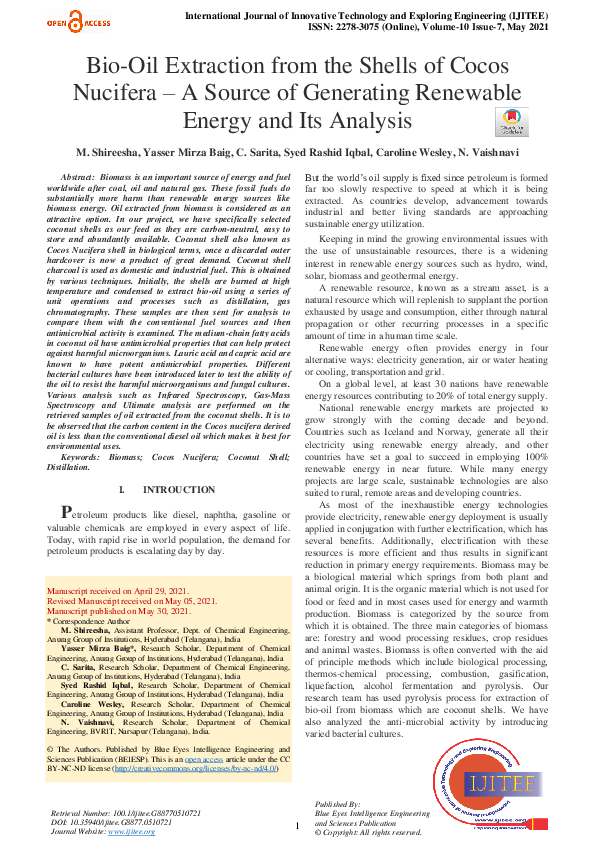 (PDF) Bio-Oil Extraction from the Shells of Cocos Nucifera – A Source ...