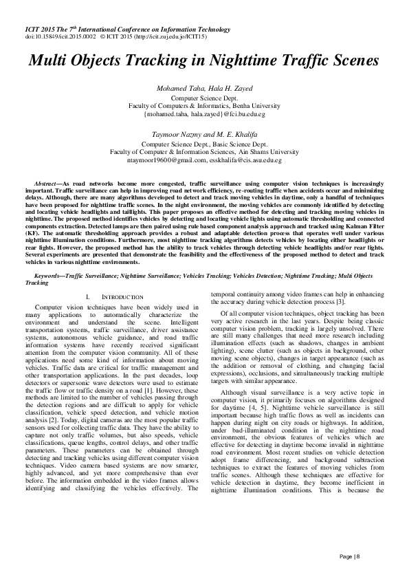 (PDF) Multi Objects Tracking in Nighttime Traffic Scenes