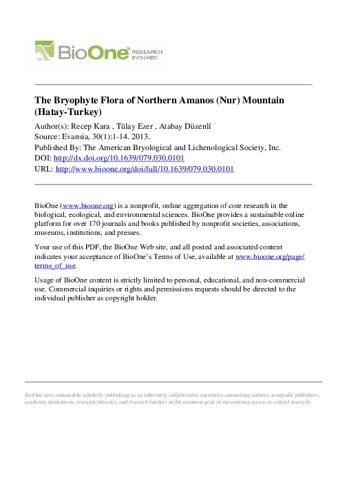 (PDF) The Bryophyte Flora of Northern Amanos (Nur) Mountain (Hatay-Turkey)