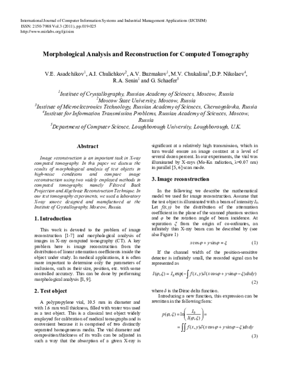 (PDF) Morphological Analysis and Reconstruction for Computed Tomography