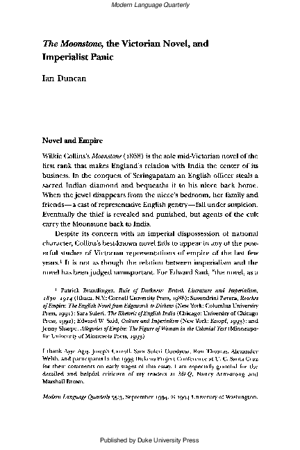 (PDF) The Moonstone, the Victorian Novel, and Imperialist Panic