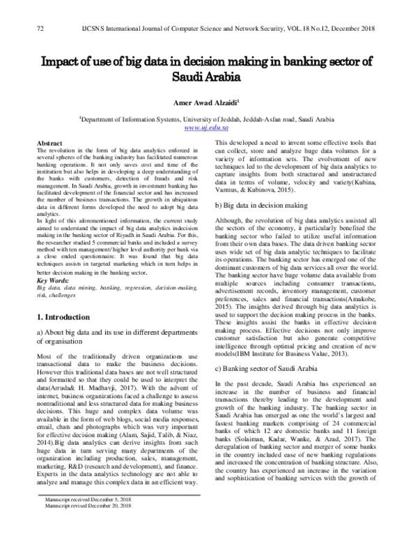 (PDF) Impact of use of big data in decision making in banking sector of Saudi Arabia
