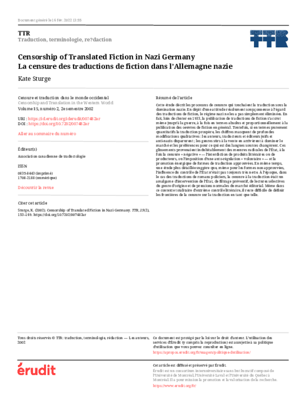 (PDF) Censorship of Translated Fiction in Nazi Germany