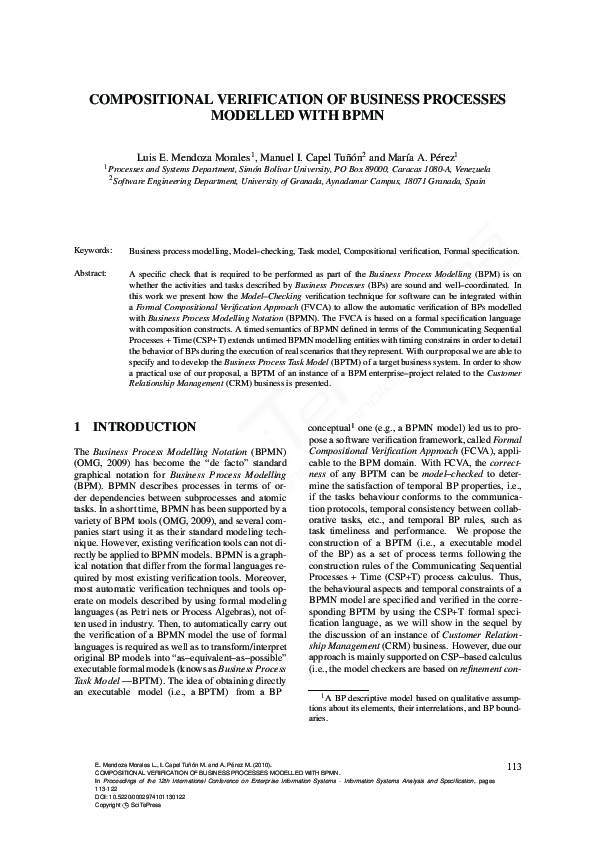 (PDF) Compositional Verification of Business Processes Modelled with BPMN