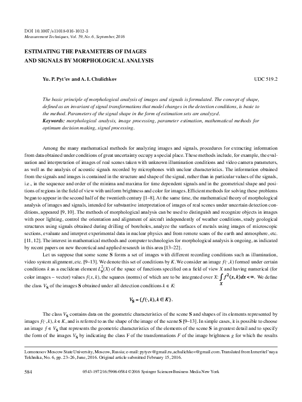 (PDF) Estimating the Parameters of Images and Signals by Morphological Analysis | Alexey ...