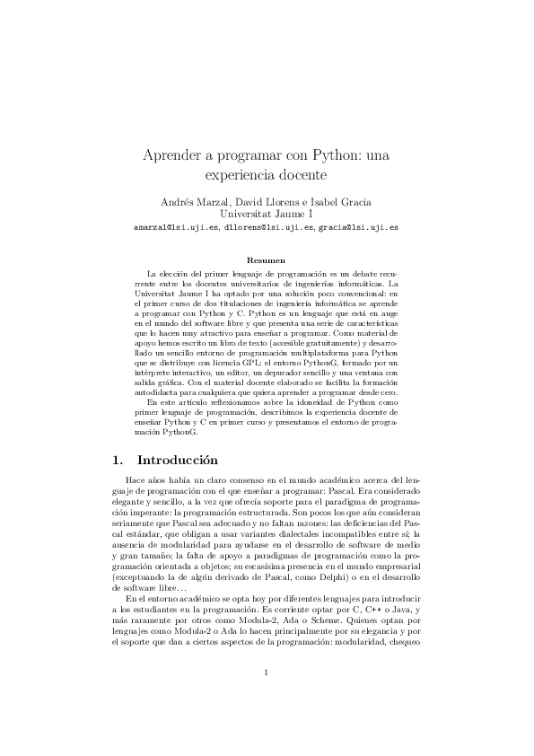 (PDF) Aprender a programar con Python: una experiencia docente