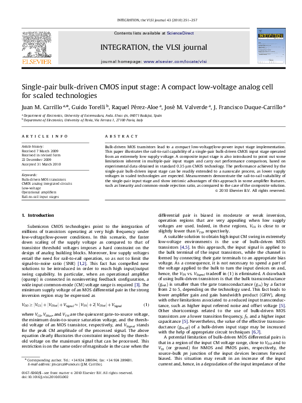 (PDF) Single-pair bulk-driven CMOS input stage: A compact low-voltage ...