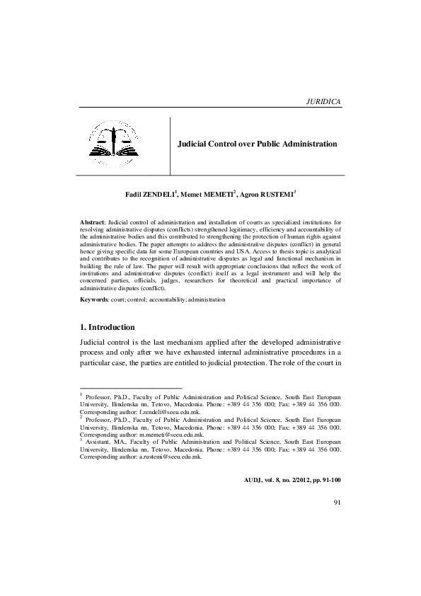 (PDF) Judicial Control over Public Administration | fadil M zendeli ...