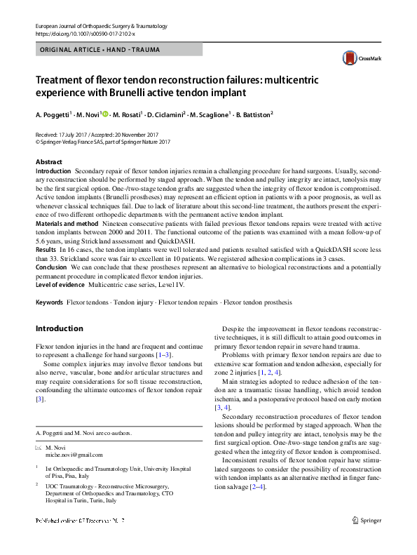 (PDF) Treatment of flexor tendon reconstruction failures: multicentric ...