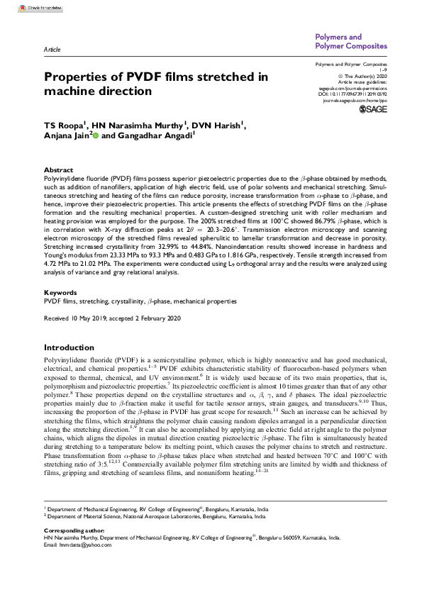 (PDF) Properties of PVDF films stretched in machine direction