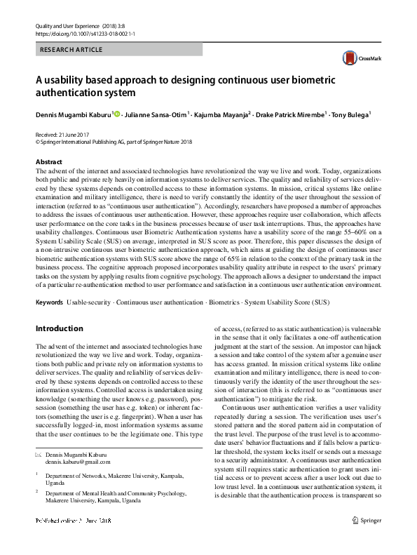 (PDF) A usability based approach to designing continuous user biometric authentication system