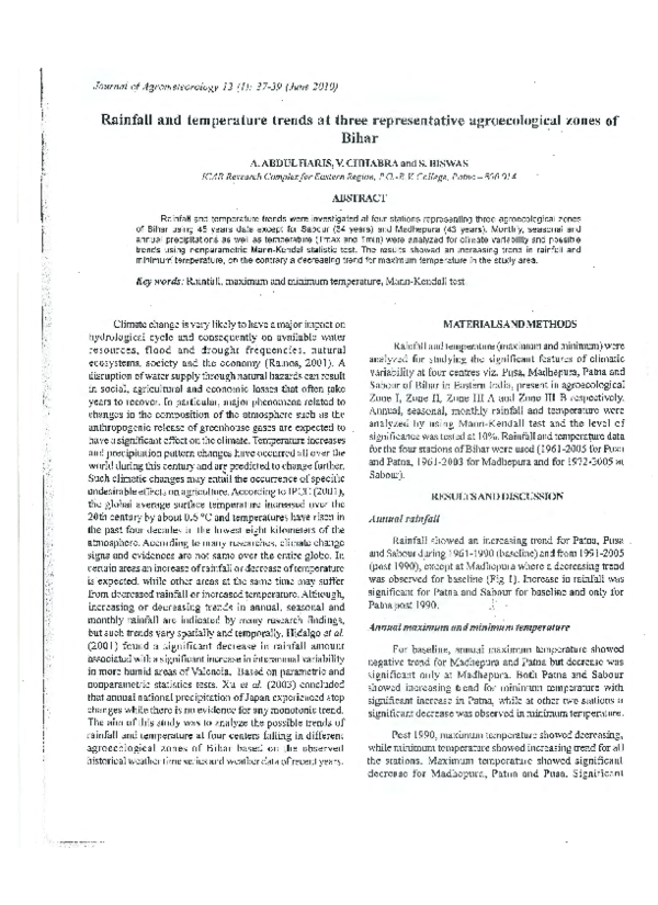 (PDF) Rainfall and temperature trends at three representative ...
