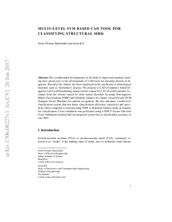 Pdf Multi Level Svm Based Cad Tool For Classifying Structural Mris Jerrin Panachakel