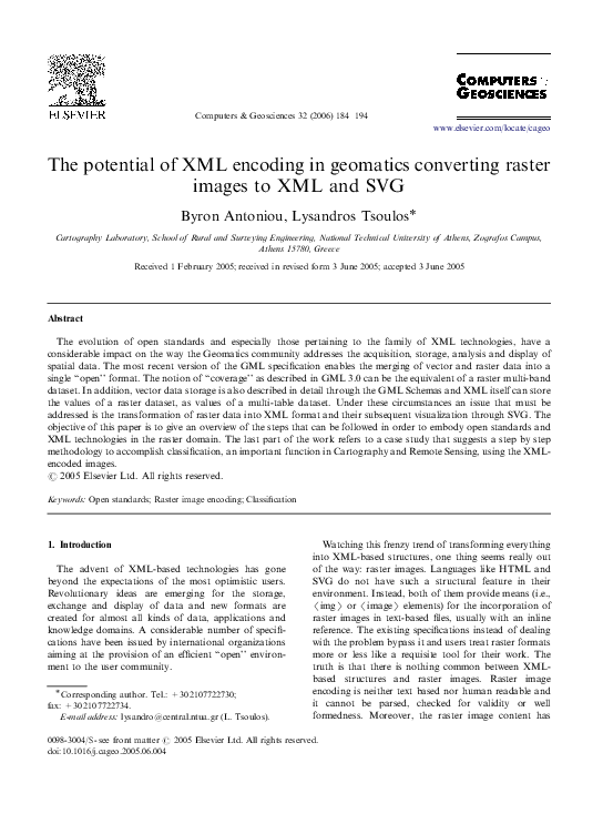 (PDF) The potential of XML encoding in geomatics converting raster images to XML and SVG