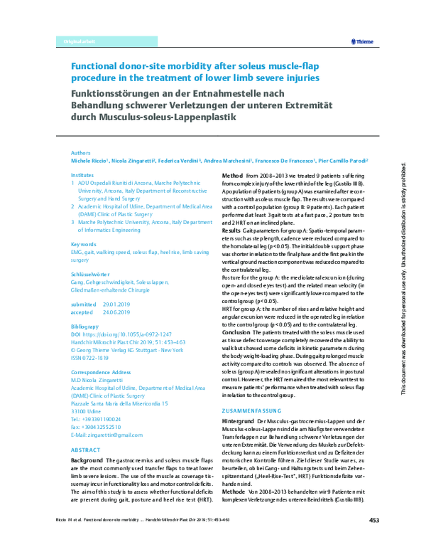 (PDF) Functional donor-site morbidity after soleus muscle-flap ...