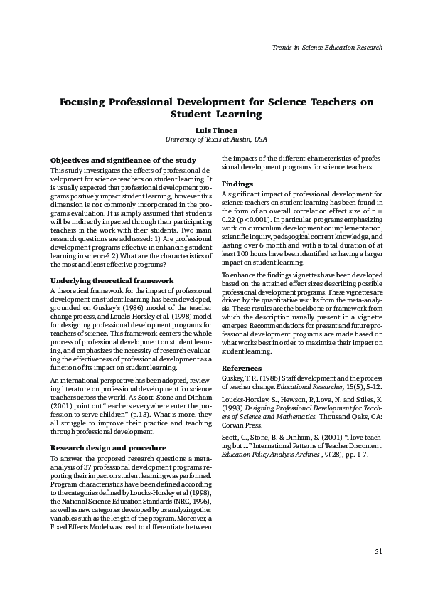 (PDF) Focusing Professional Development for Science Teachers on Student ...