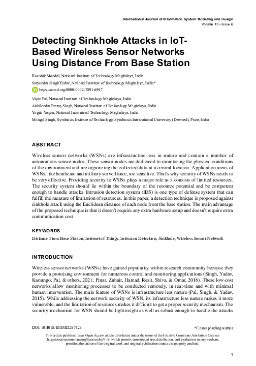 Pdf Detecting Sinkhole Attacks In Iot Based Wireless Sensor Networks Using Distance From Base