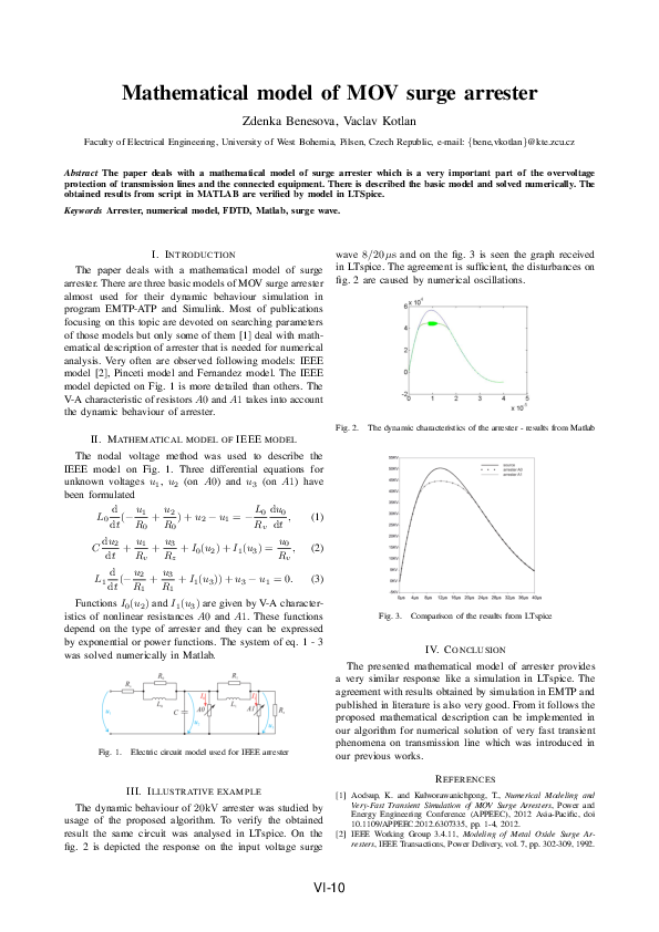 (PDF) Mathematical model of MOV surge arrester