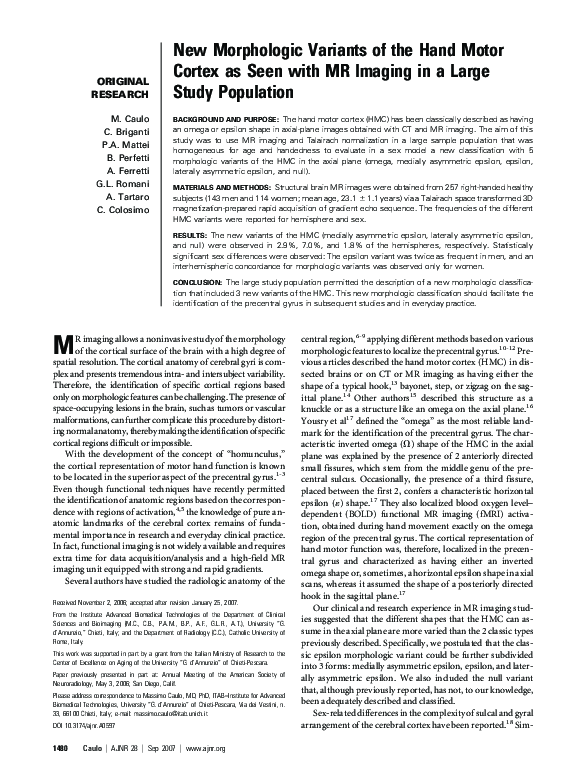 (PDF) New Morphologic Variants of the Hand Motor Cortex as Seen with MR ...