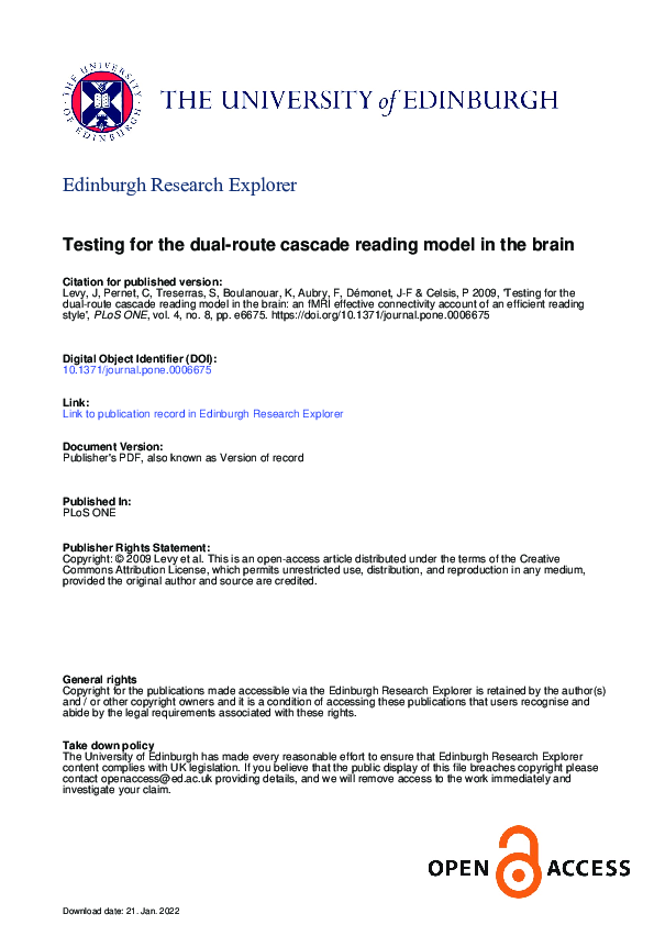 (PDF) Testing for the Dual-Route Cascade Reading Model in the Brain: An ...