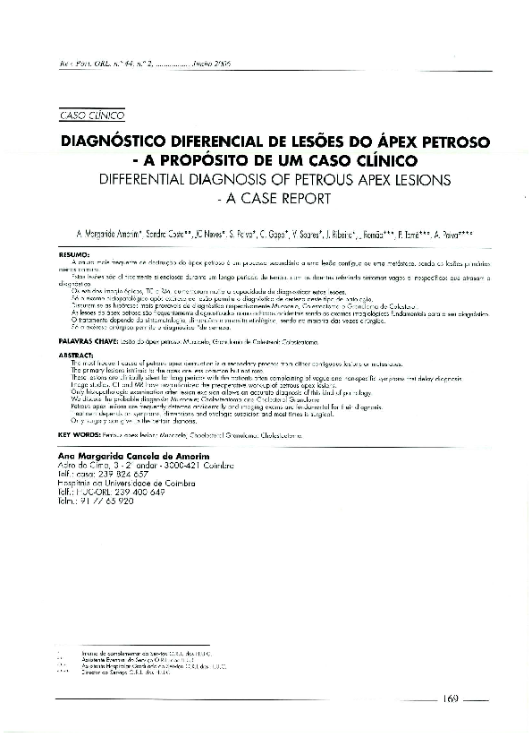 (PDF) Diagnóstico Diferencial De Lesões Do Ápex Petroso - a Propósito De Um Caso Clínico | Sofia ...