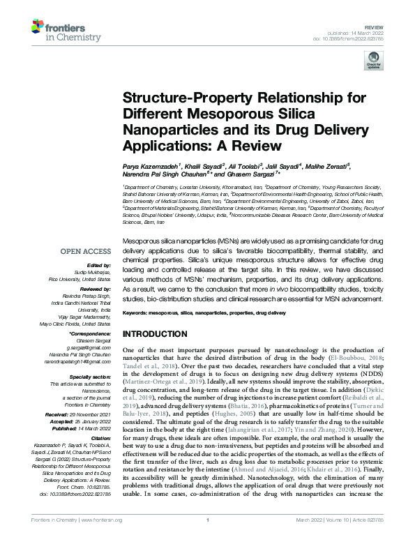 (PDF) Structure-Property Relationship for Different Mesoporous Silica Nanoparticles and its Drug ...