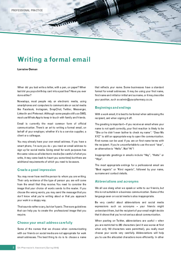 (PDF) Writing a formal email | Lorraine Osman - Academia.edu