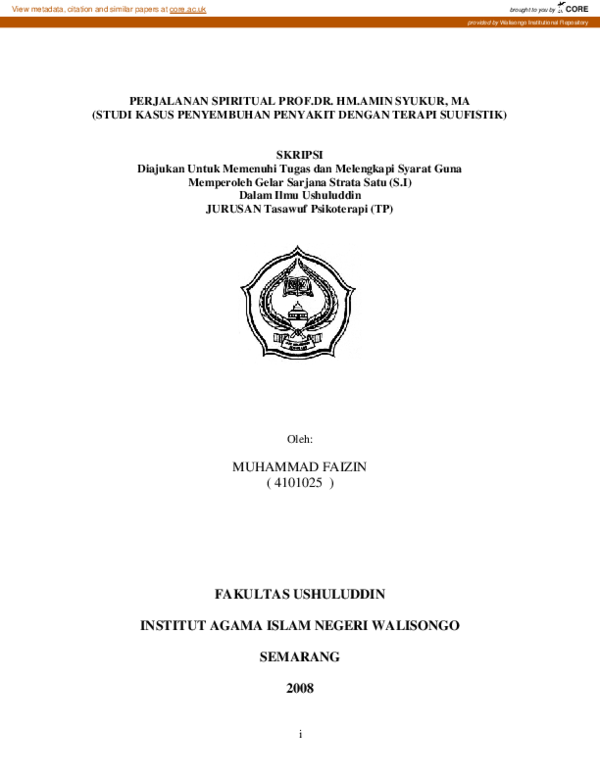 (PDF) Perjalanan spiritual Prof. Dr. HM. Amin Syukur, MA : studi kasus ...