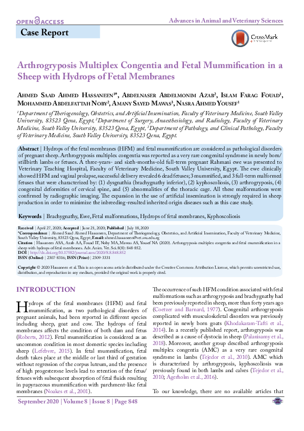 (PDF) Arthrogryposis Multiplex Congentia and Fetal Mummification in a ...