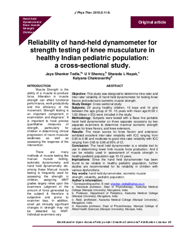 (PDF) Reliability of hand-held dynamometer for strength testing of knee ...