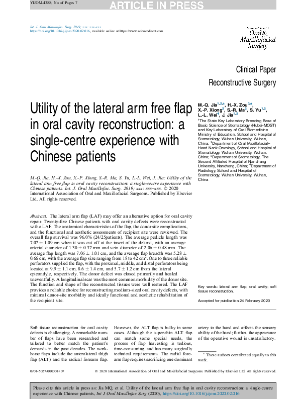 (PDF) Utility of the lateral arm free flap in oral cavity ...