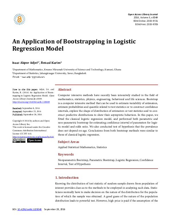 Pdf An Application Of Bootstrapping In Logistic Regression Model