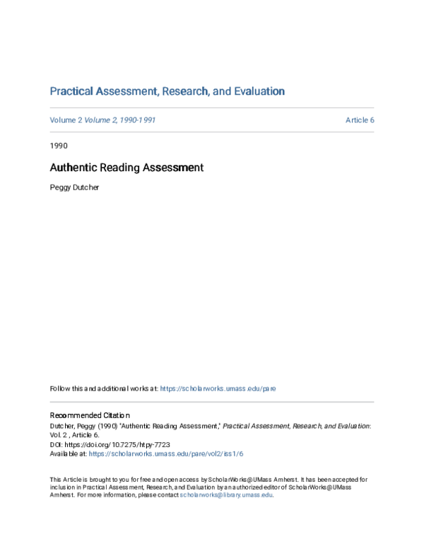 (PDF) Authentic Assessment for Reading Comprehension