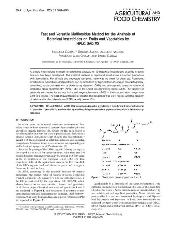 (PDF) Fast and Versatile Multiresidue Method for the Analysis of Botanical Insecticides on ...