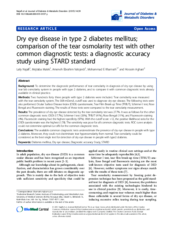 (PDF) Dry eye disease in type 2 diabetes mellitus; comparison of the ...