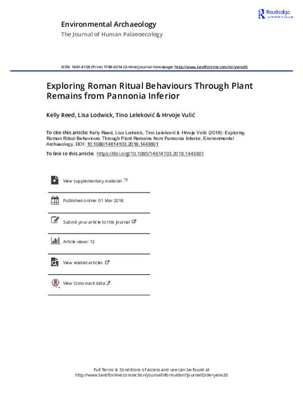 (PDF) Exploring Roman Ritual Behaviours Through Plant Remains from ...