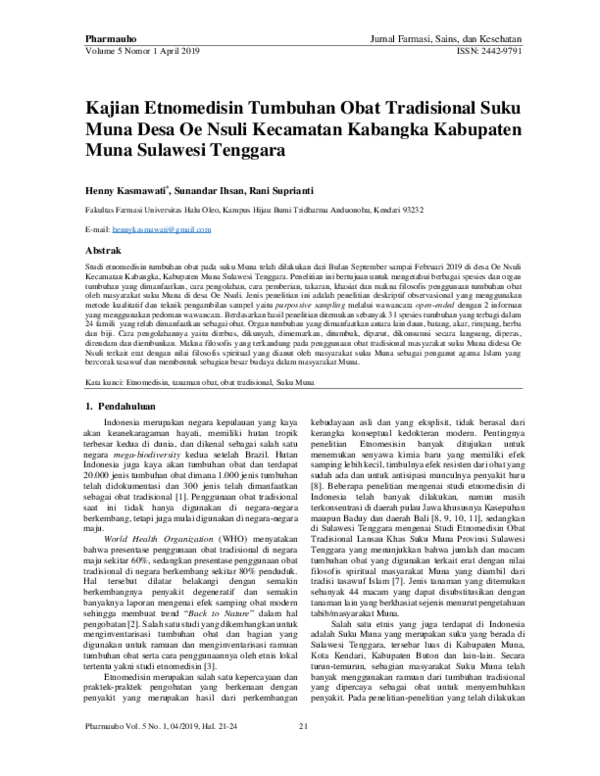 (PDF) Kajian Etnomedisin Tumbuhan Obat Tradisional Suku Muna Desa Oe ...