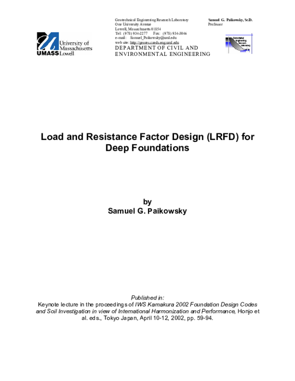 (PDF) Load and Resistance Factor Design (LRFD) for Deep Foundations