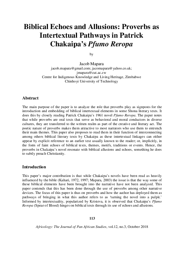 (PDF) Biblical Echoes and Allusions: Proverbs as Intertextual Pathways ...