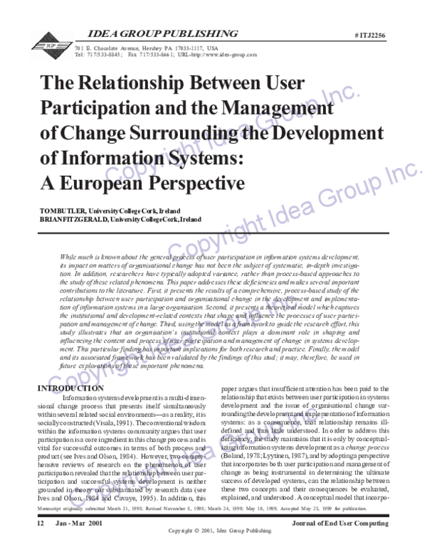 (PDF) The Relationship Between User Participation and the Management of ...