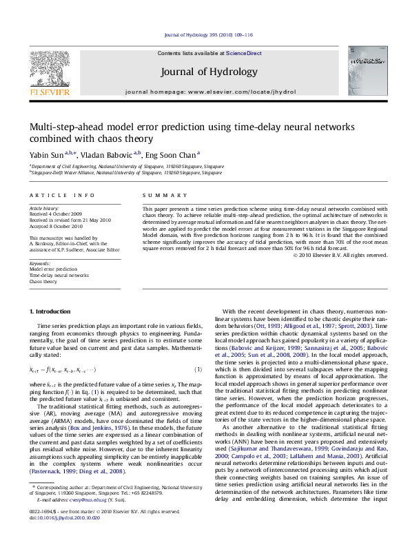 Pdf Multi Step Ahead Model Error Prediction Using Time Delay Neural