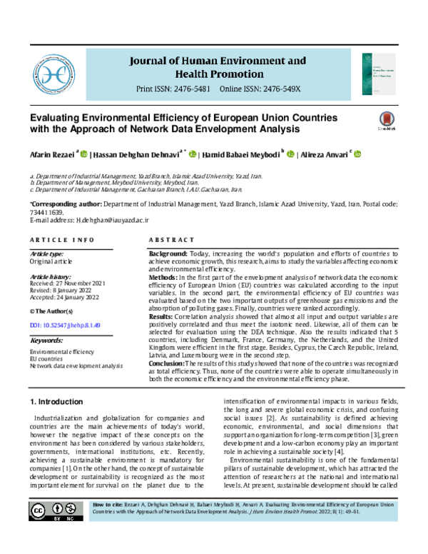 (PDF) Evaluating Environmental Efficiency of European Union Countries with the Approach of ...