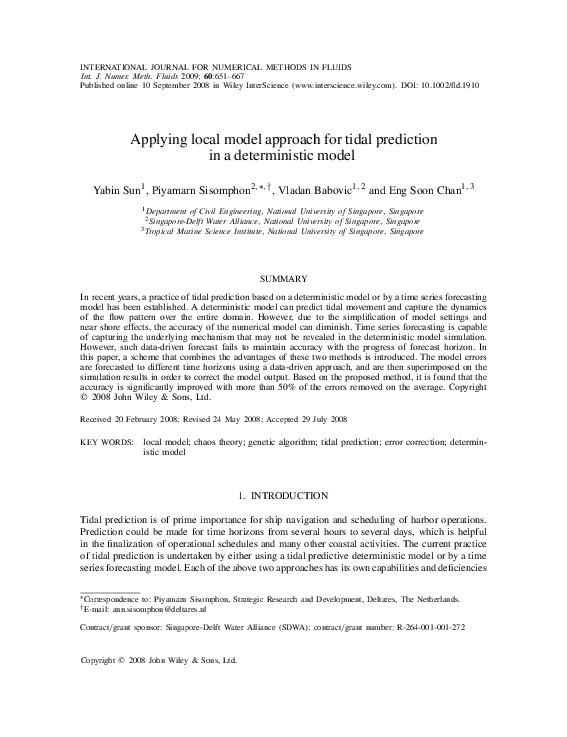 (PDF) Applying local model approach for tidal prediction in a deterministic model